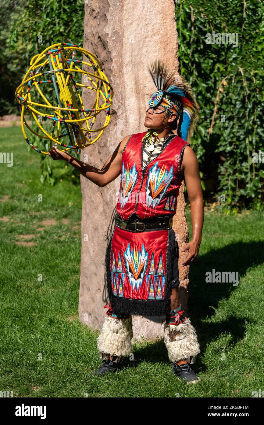 Navajo Native American hoop dancer in regalia at a festival in Moab ...