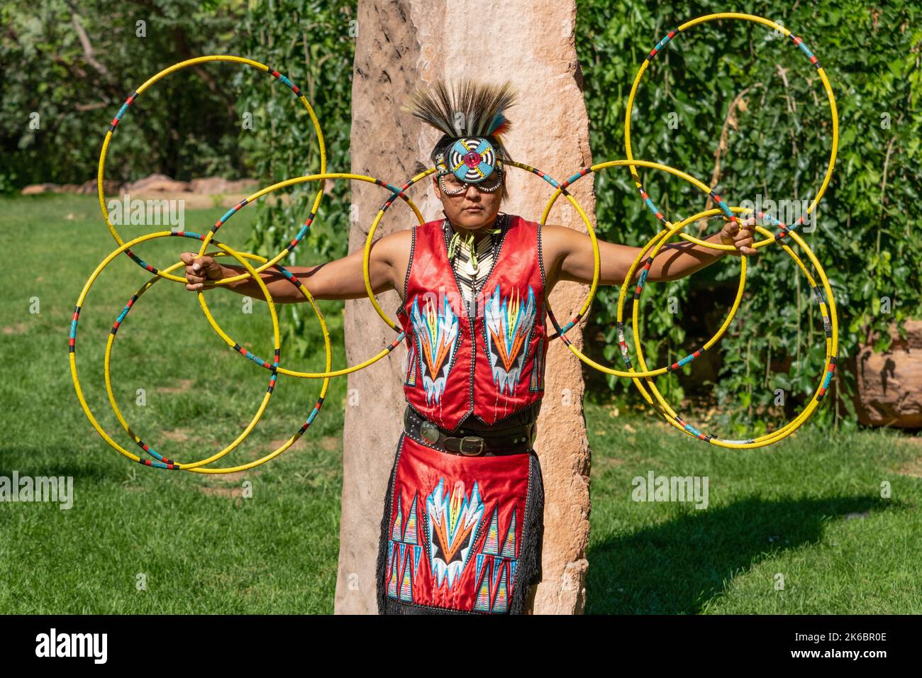 Navajo Native American hoop dancer in regalia at a festival in Moab ...