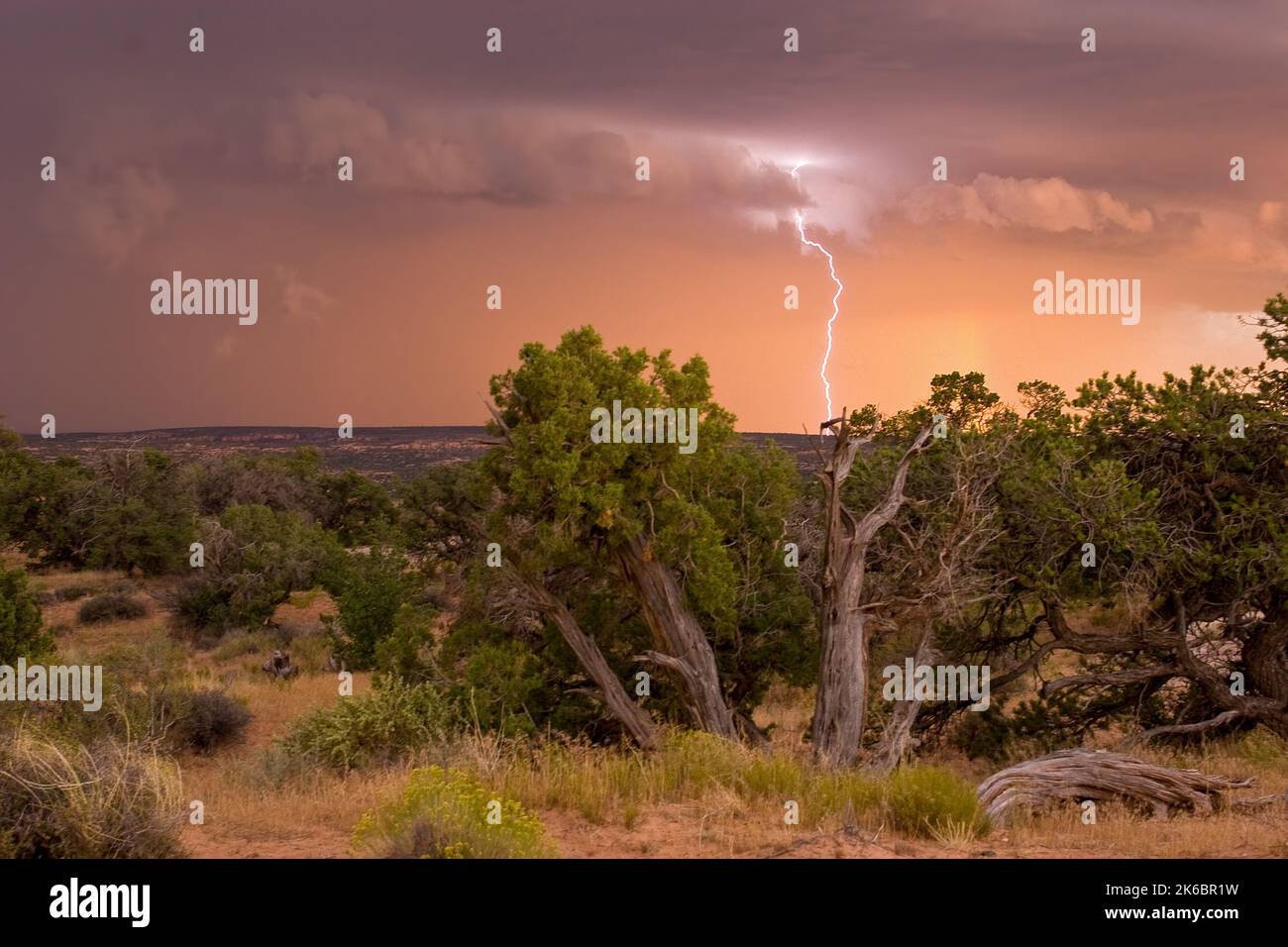Lightning from an approaching thunderstorm near Moab, Utah. In the ...