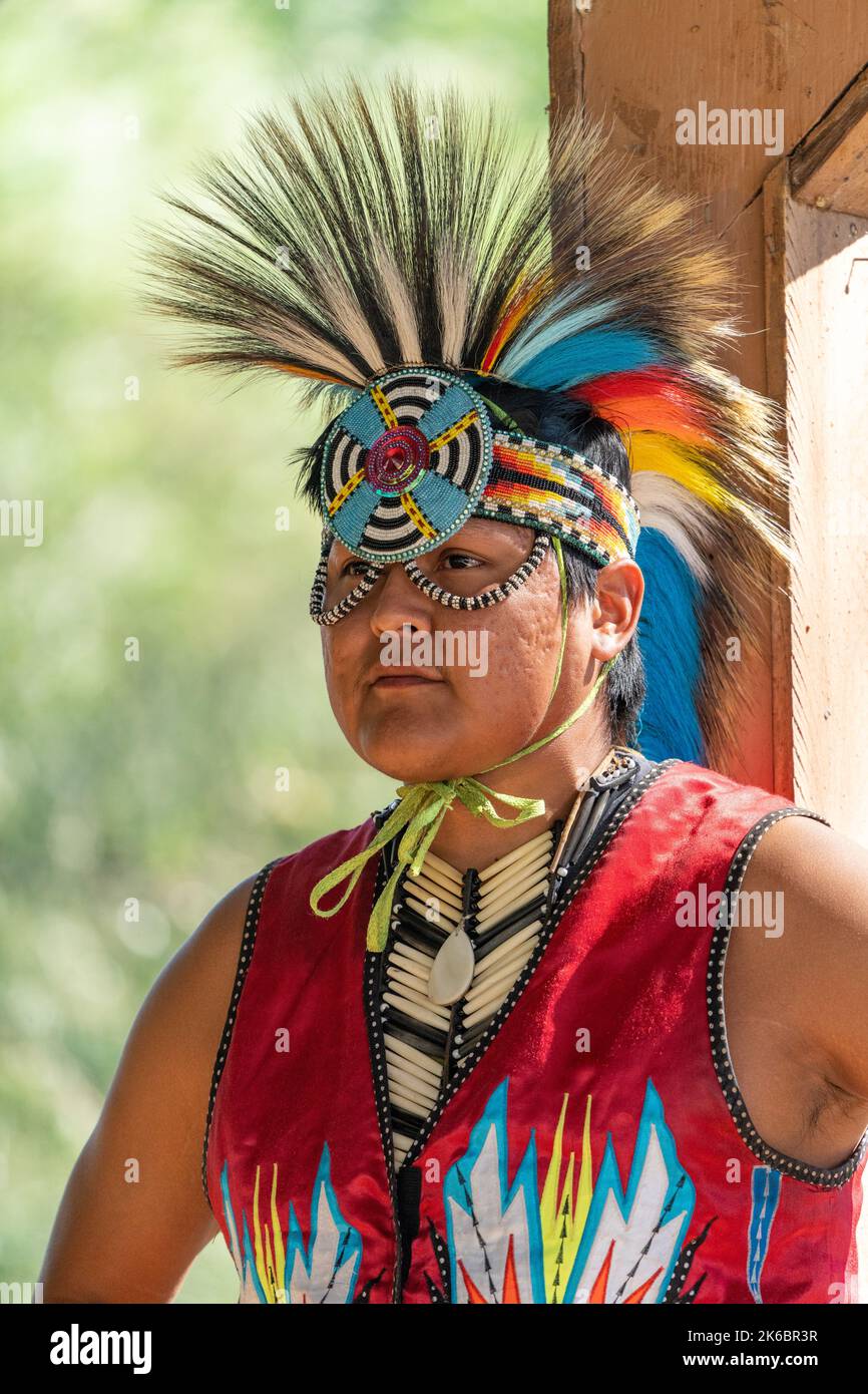 Navajo Native American hoop dancer in regalia at a festival in Moab ...