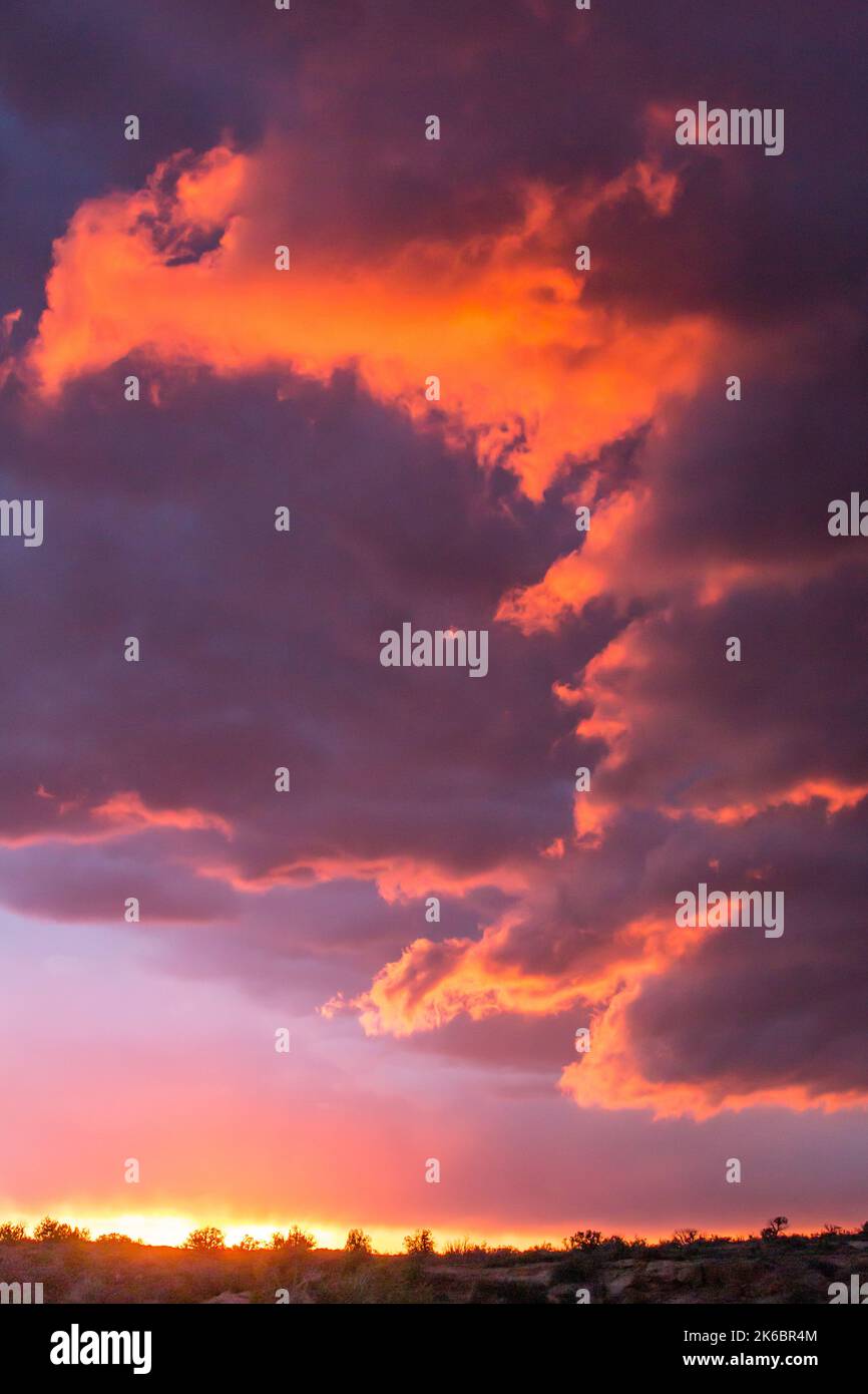 Colorful low-level stratus fractus clouds at sunset over Moab, Utah ...
