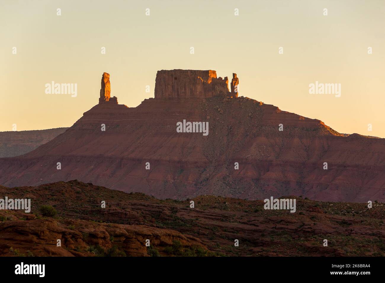 Sunset light on the Castleton Tower / Castle Rock, the Rectory and ...