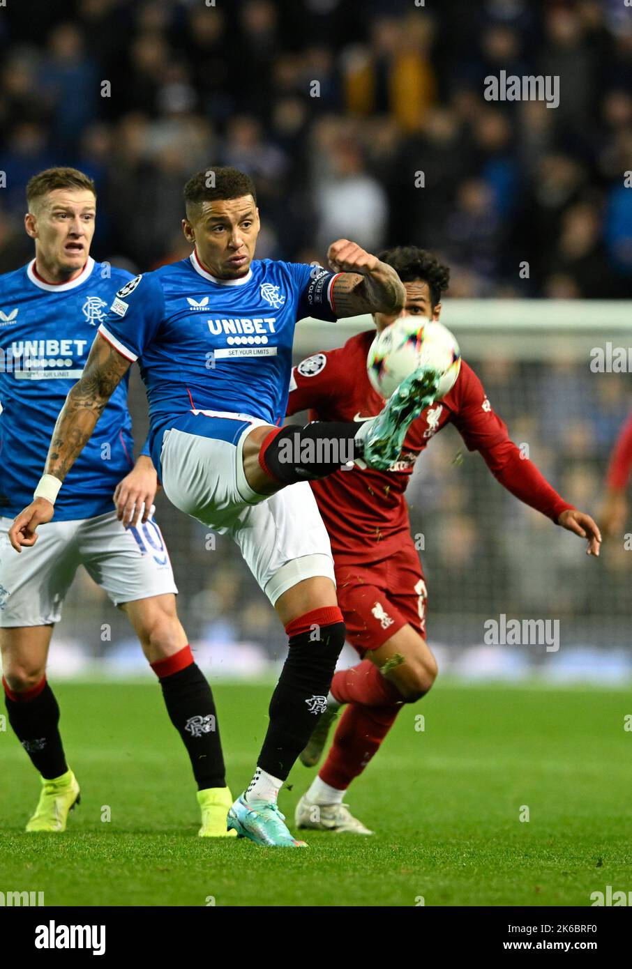 Glasgow, 12th October 2022. James Tavernier of Rangers and Fabio ...