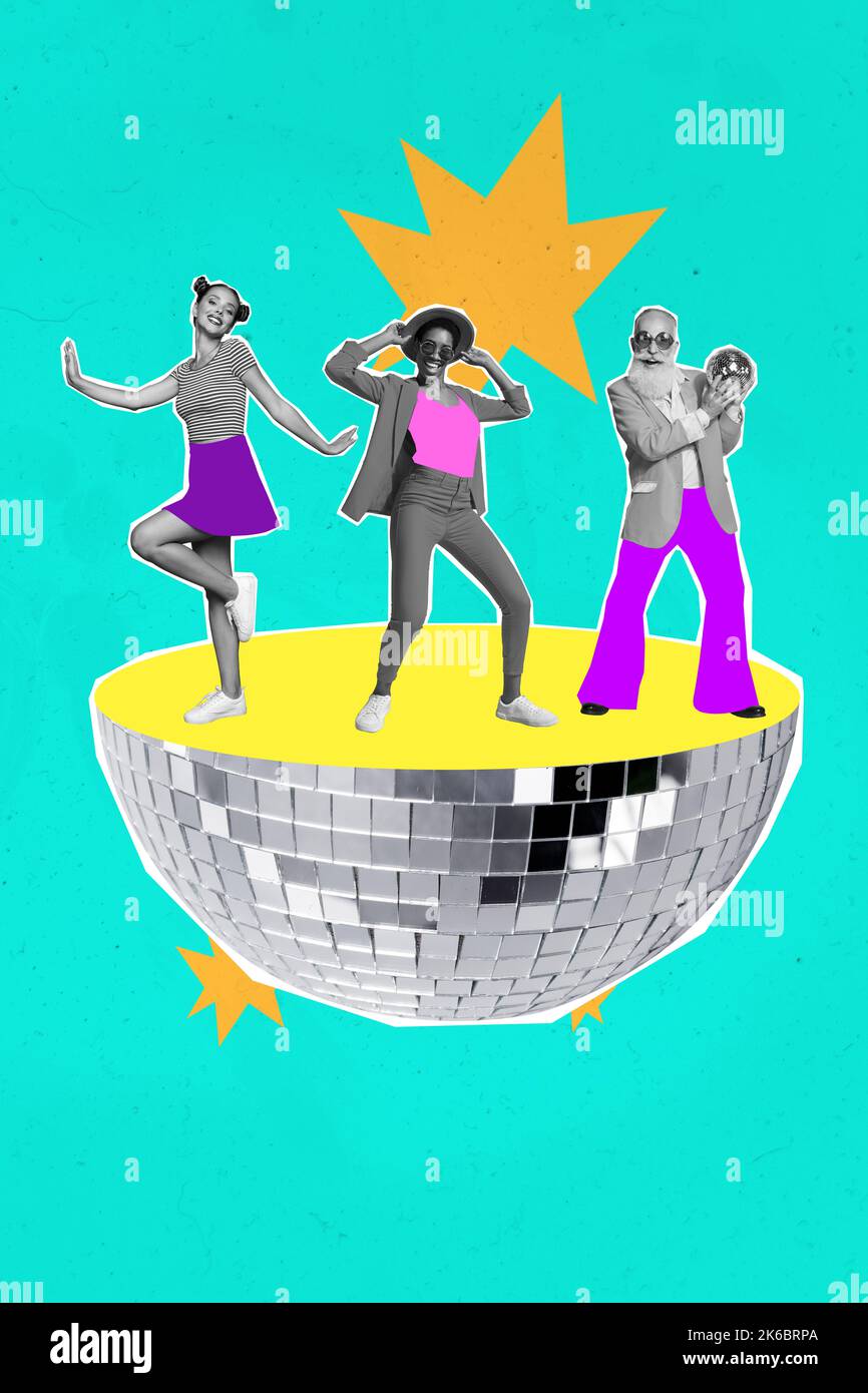 Creative photo 3d collage poster artwork of many people like dancing ...