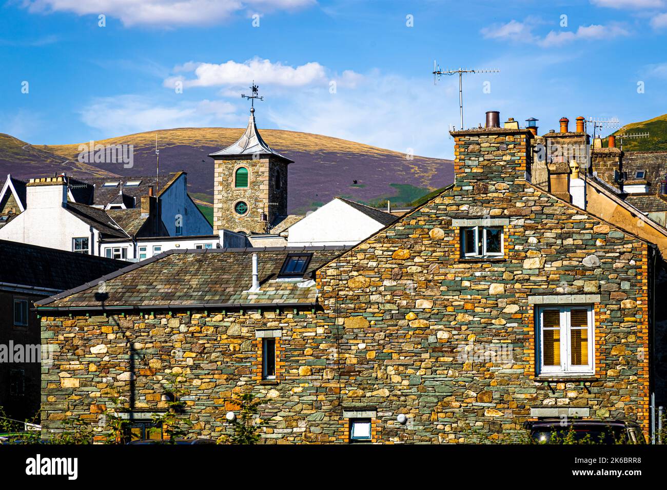 Old houses in Keswick in Lake District, a region and national park in ...