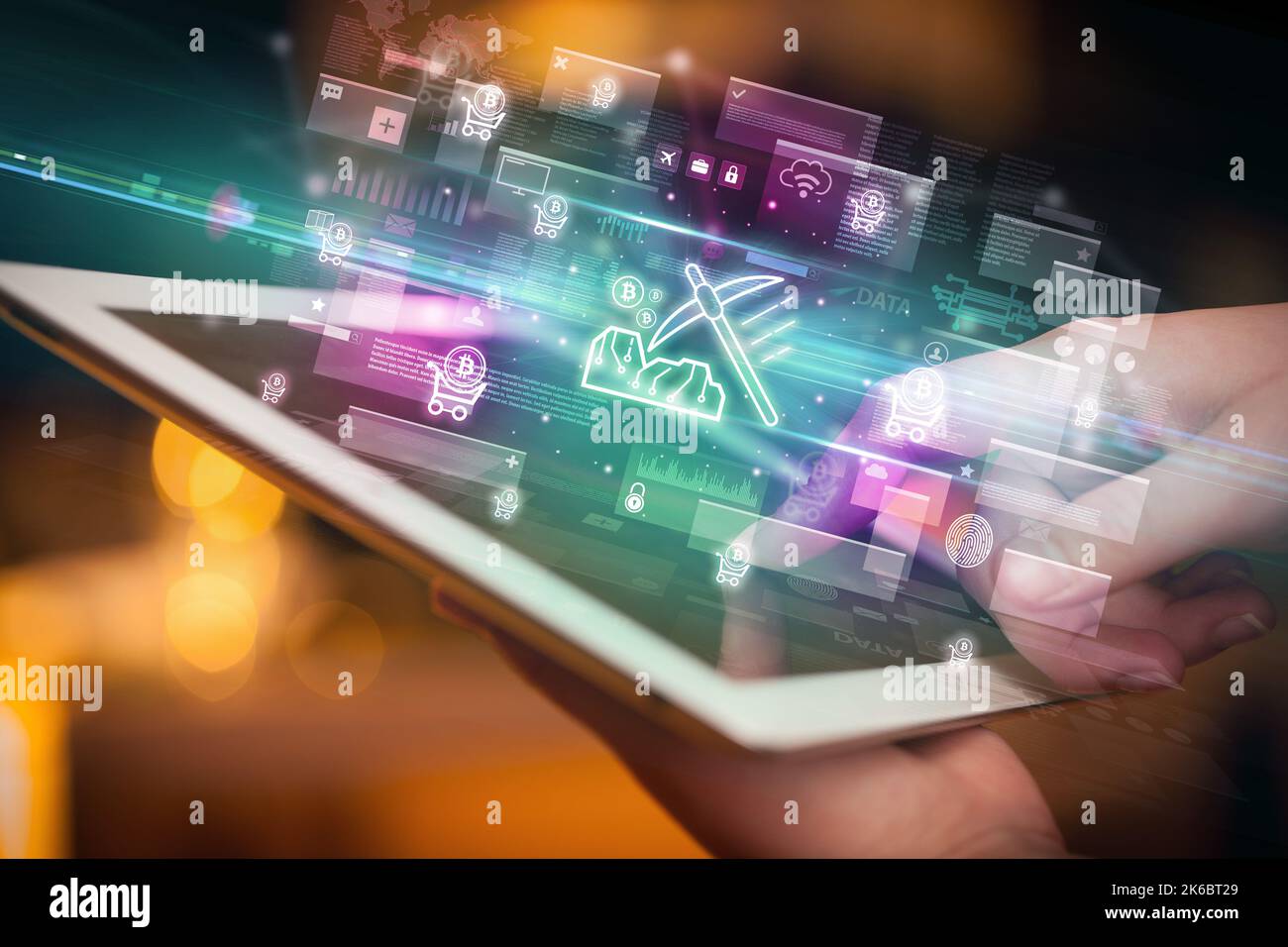 Close-up of a hand using tablet, currency concept Stock Photo - Alamy