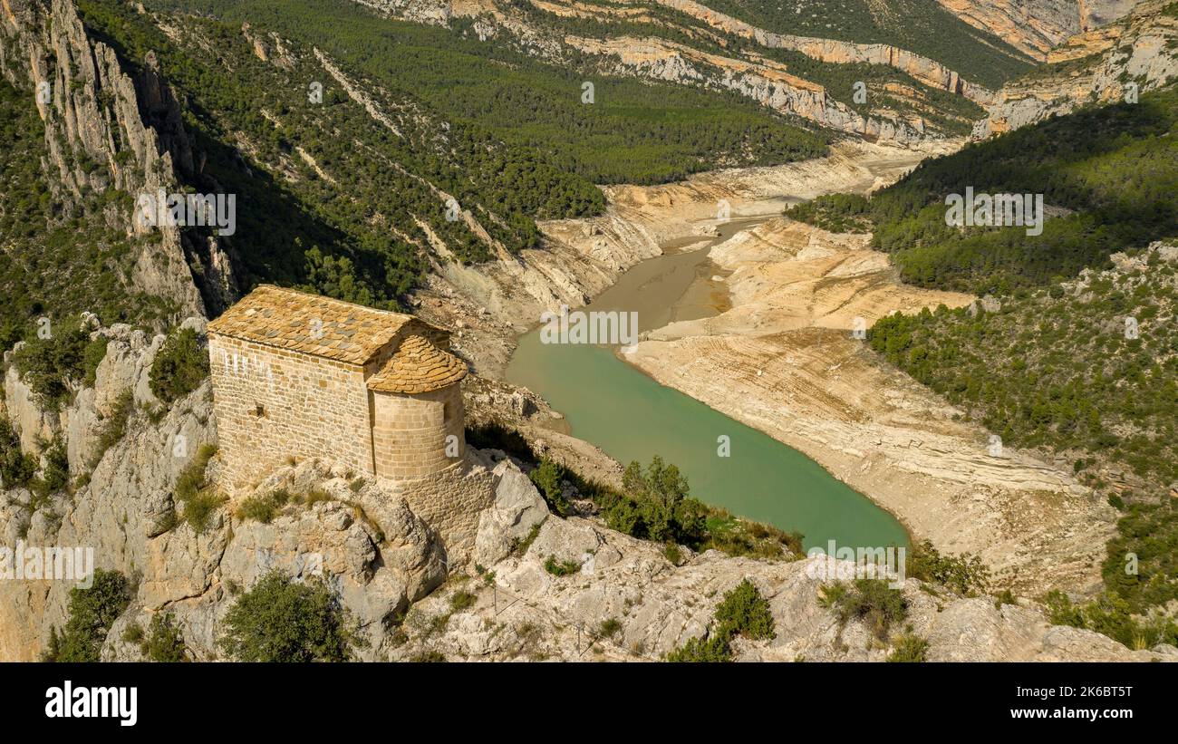 Hermitage of La Pertusa in front of the Montsec and the Mont-rebei ...