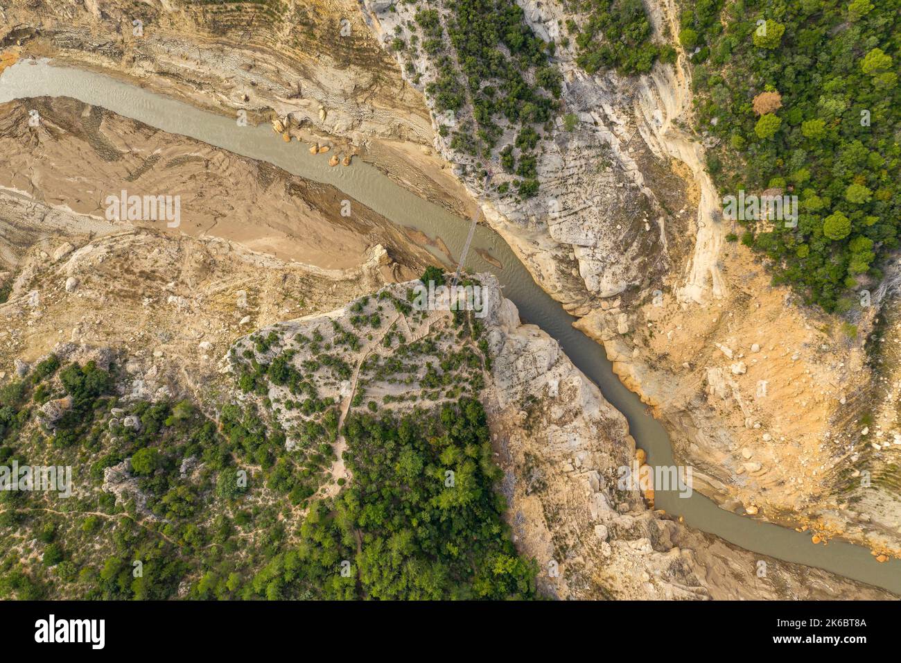 Noguera Ribagorzana river in the Canelles reservoir almost dry during ...