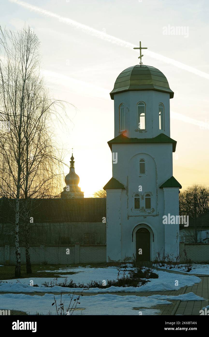 An old orthodox sunlit chapel landscape. Pereyaslav, Ukraine Stock ...