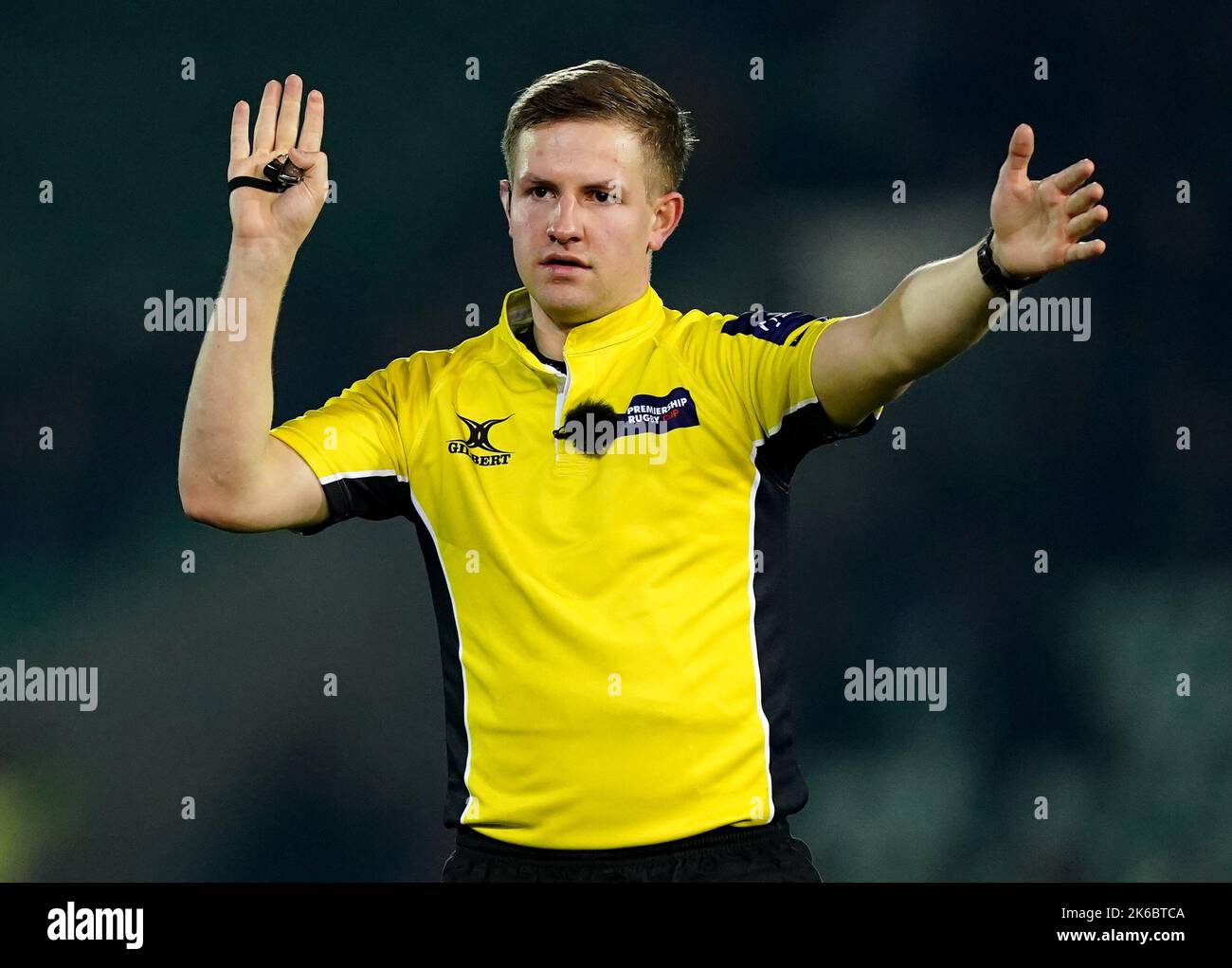 Referee Harry Walbaum during the Premiership Rugby Cup match at the ...