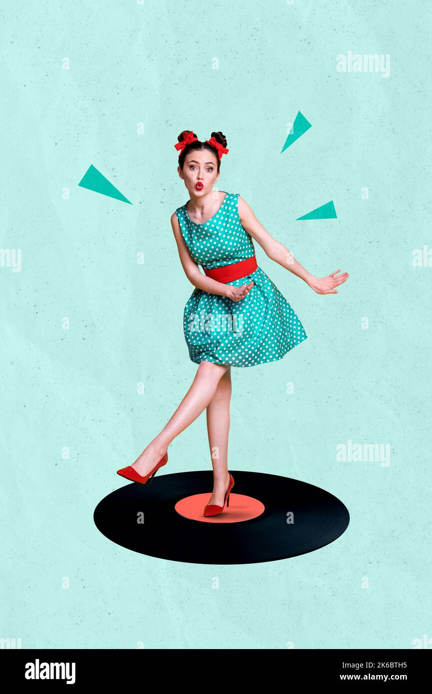 Vertical collage photo of nice pretty carefree gorgeous retro woman ...
