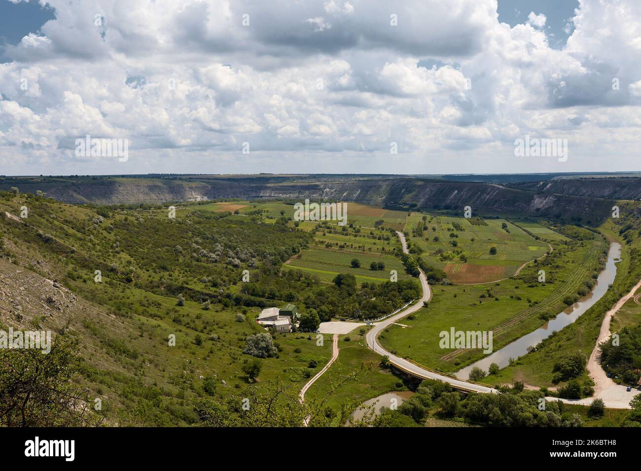 Wide top panoramic view, Butuceni canyon in Moldova, Orheiul Vechi ...