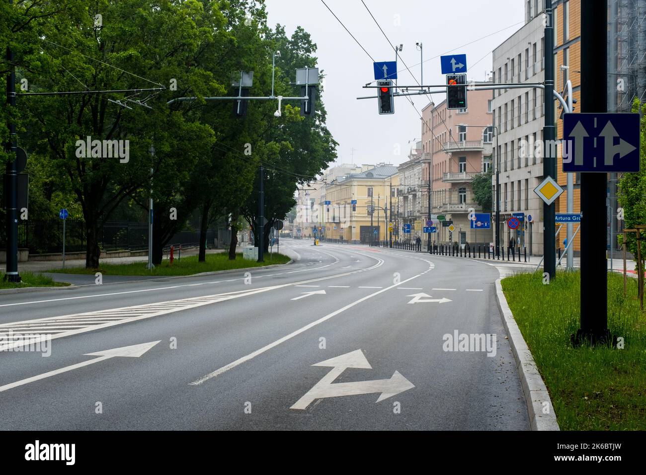 Lublin, Poland - June 05, 2022: Empty road on a foggy Sunday morning ...