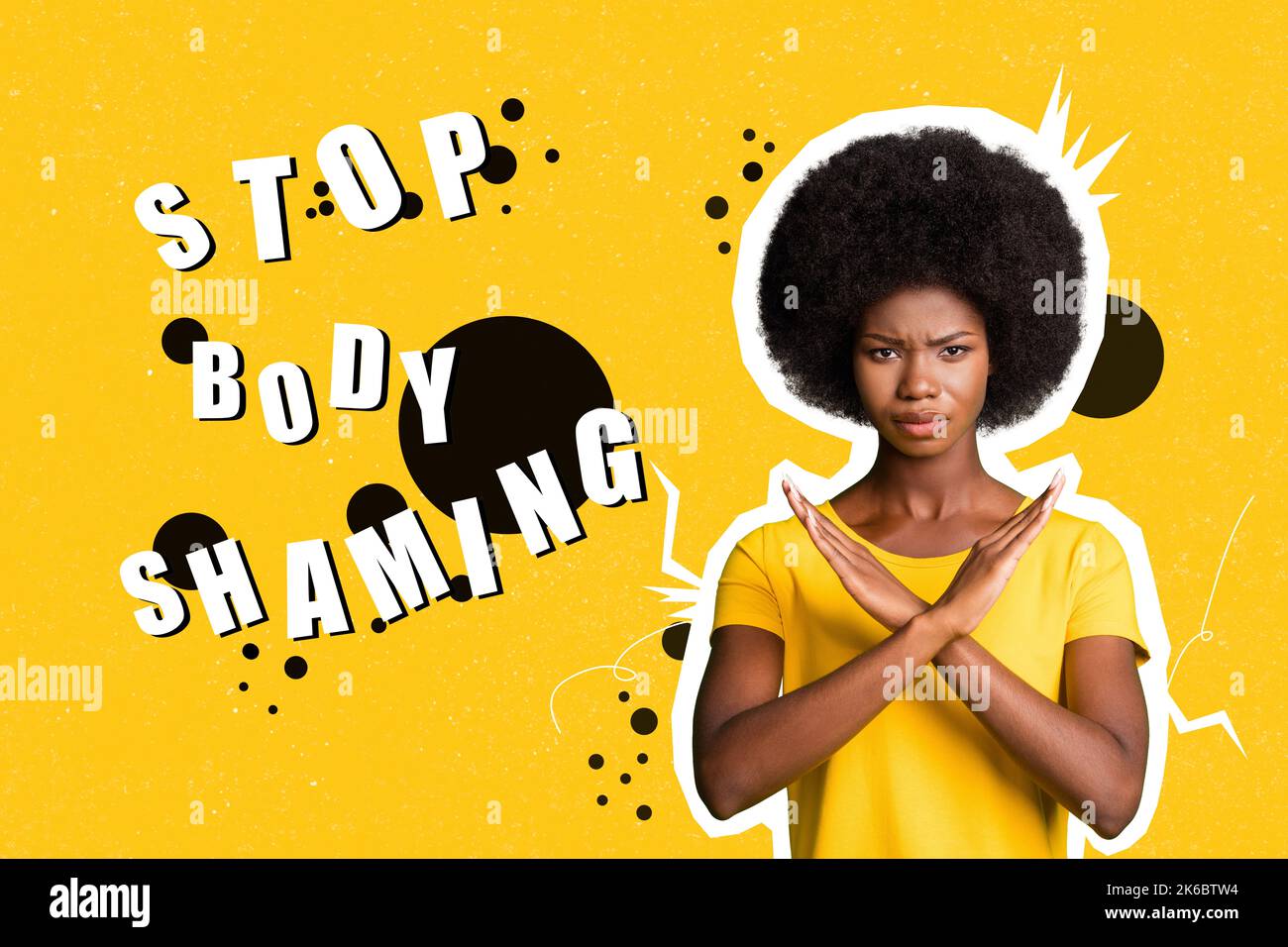 Creative drawing collage picture of young woman stressed crossed hands ...