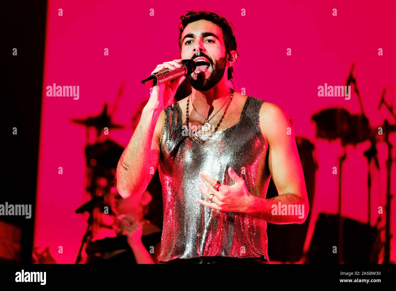 The Italian singer Marco Mengoni performs on the stage of the Pala ...