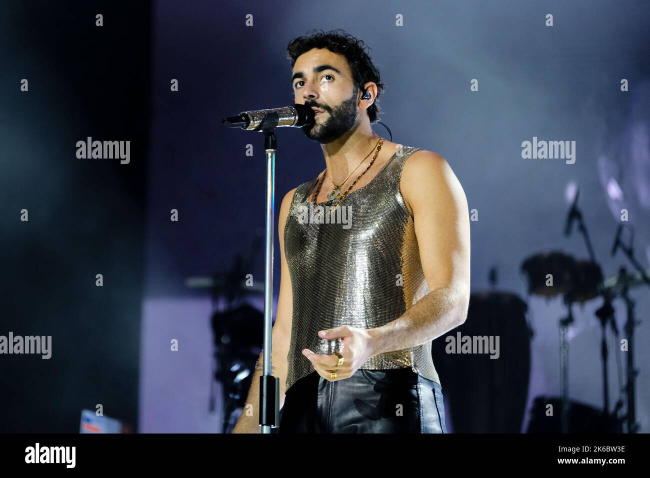 The Italian singer Marco Mengoni performs on the stage of the Pala ...