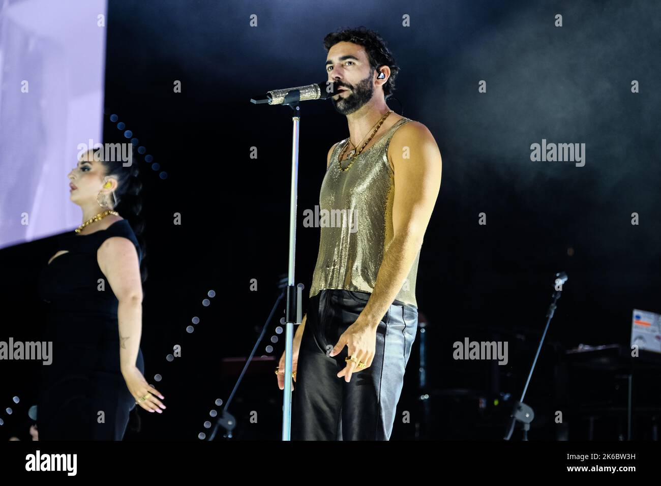 The Italian singer Marco Mengoni performs on the stage of the Pala ...