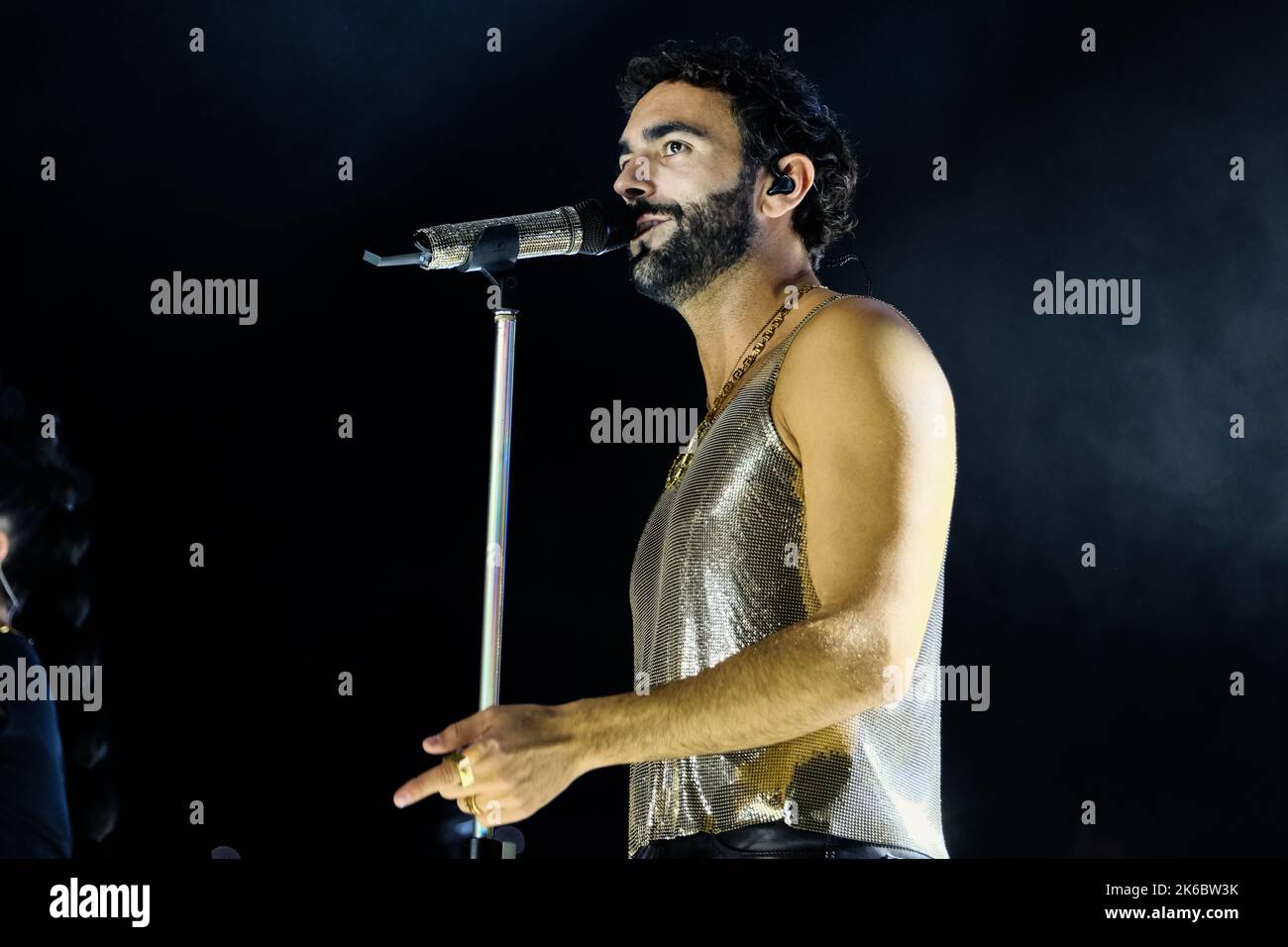 The Italian singer Marco Mengoni performs on the stage of the Pala ...