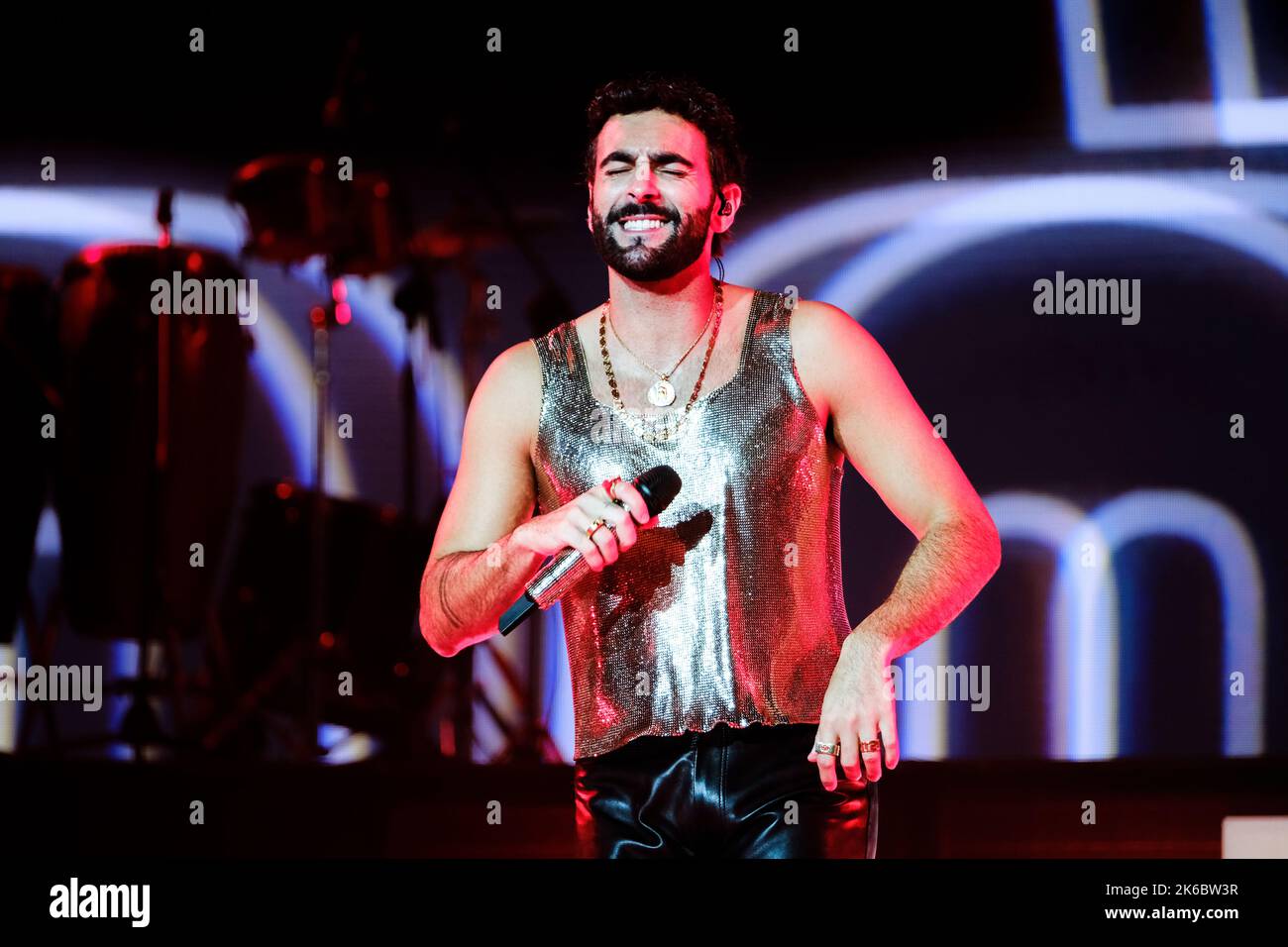 The Italian singer Marco Mengoni performs on the stage of the Pala ...