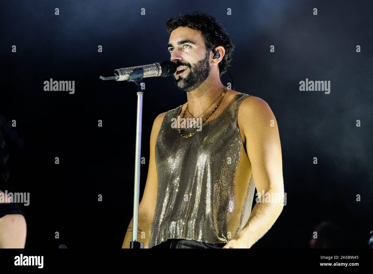 The Italian singer Marco Mengoni performs on the stage of the Pala ...
