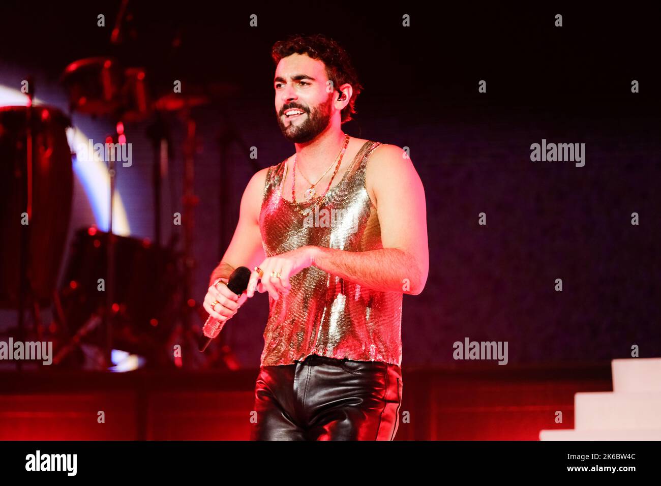 The Italian singer Marco Mengoni performs on the stage of the Pala ...