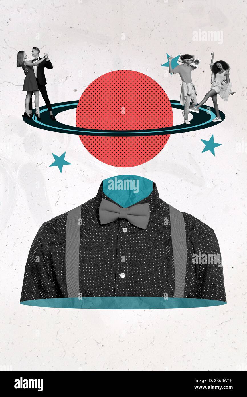 Creative photo 3d collage poster postcard artwork of happy young people ...