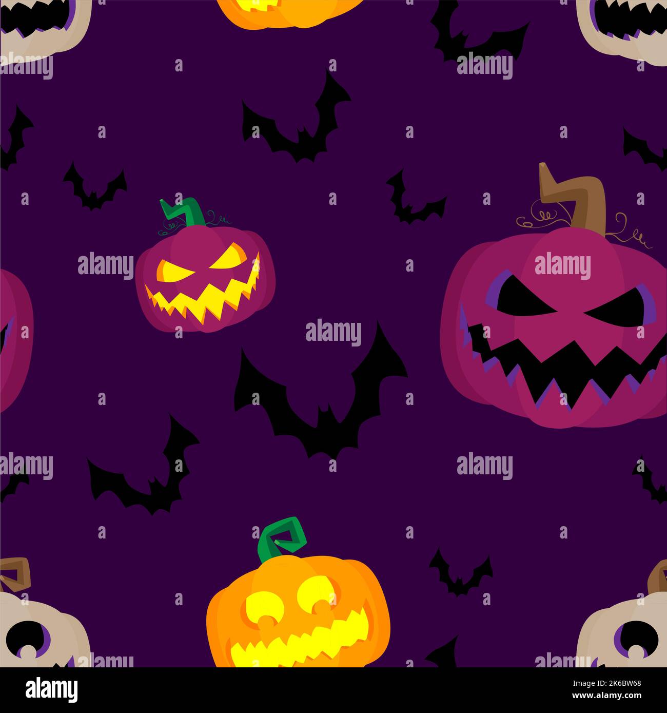 Seamless Halloween pattern with Pumpkin and Bat. Vector background ...