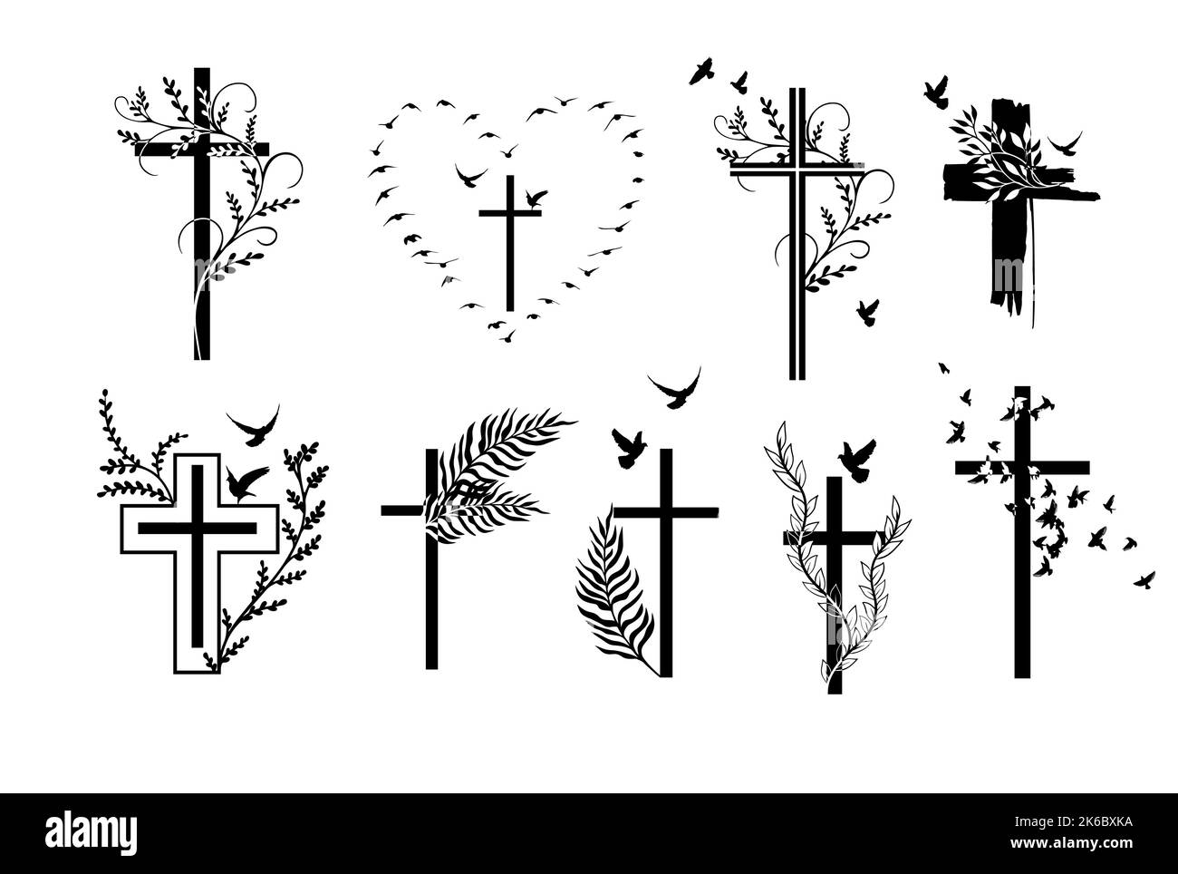 Set of religious crosses with twigs. Vector illustration. Religious ...