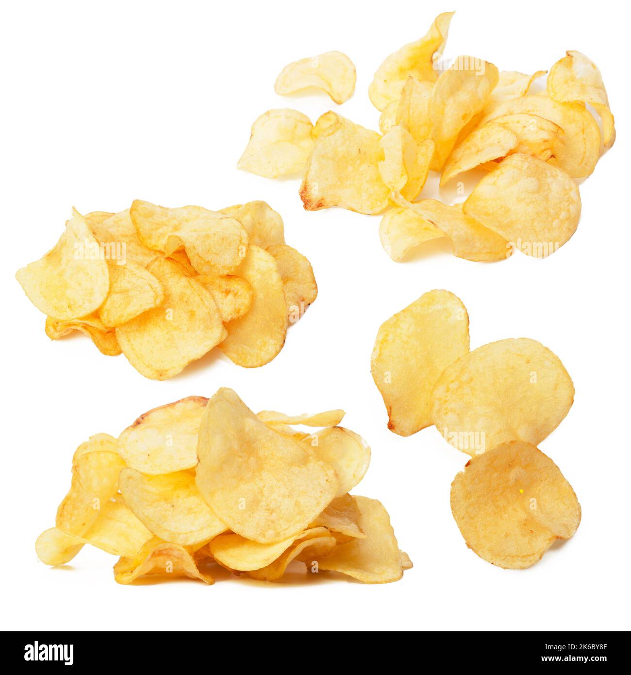 Set of potato chips close-up on an isolated white background Stock ...