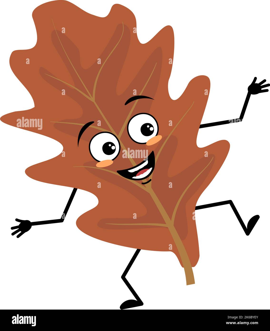Oak leaf character with joyful emotions, smile on face, happy eyes ...