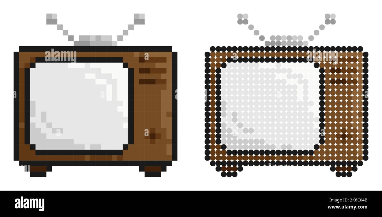 Pixel icon. Old wooden TV with antenna. Vintage TV. World Television ...