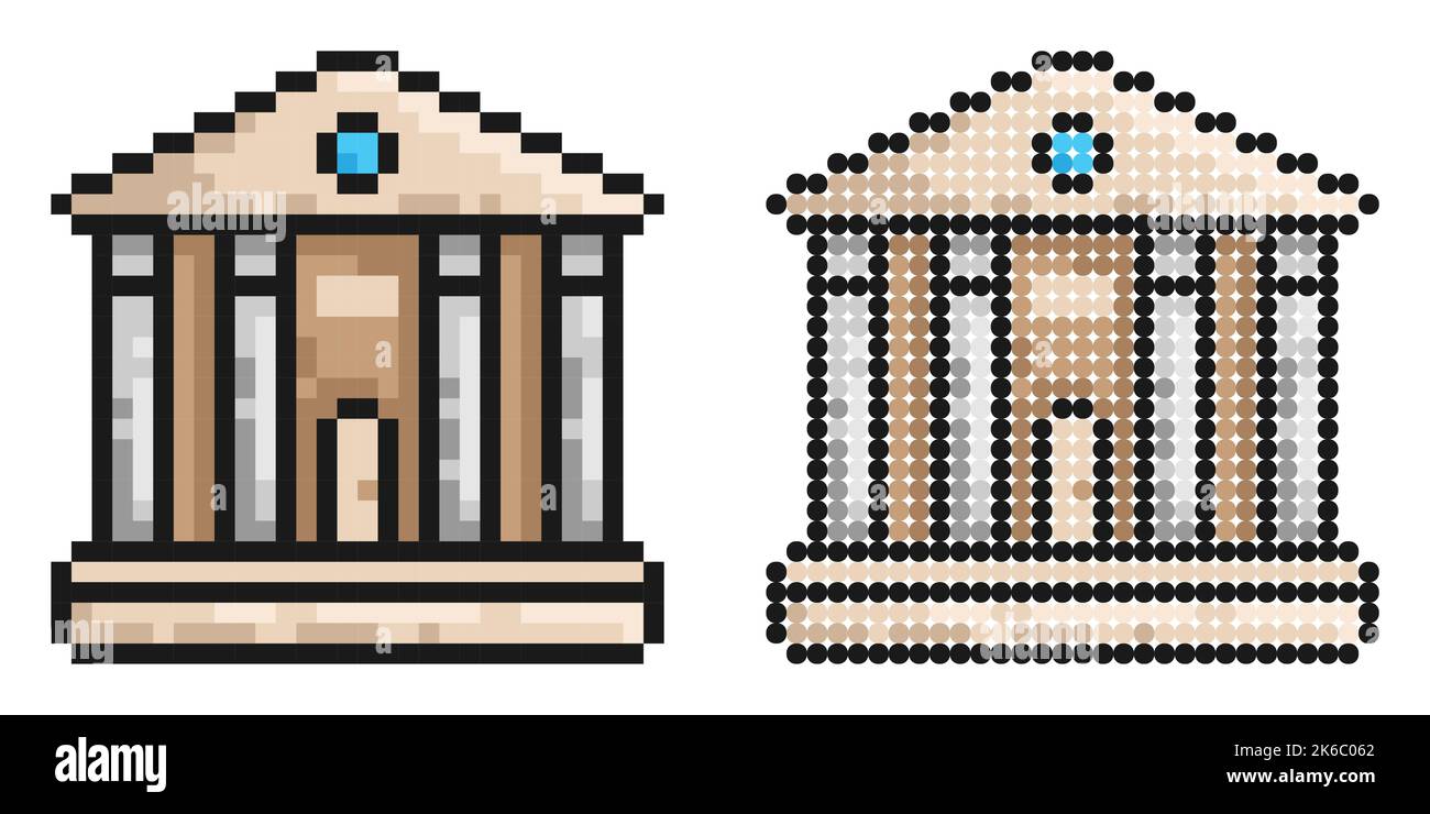 Pixel icon. Facade of university building. Exterior of school house ...