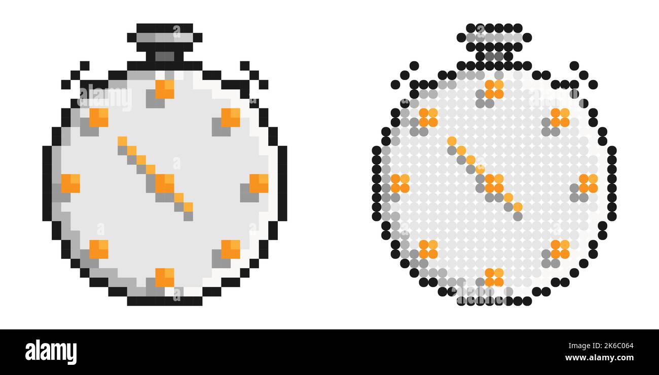 Pixel icon. Mechanical stopwatch dial with hands. Countdown, speed ...