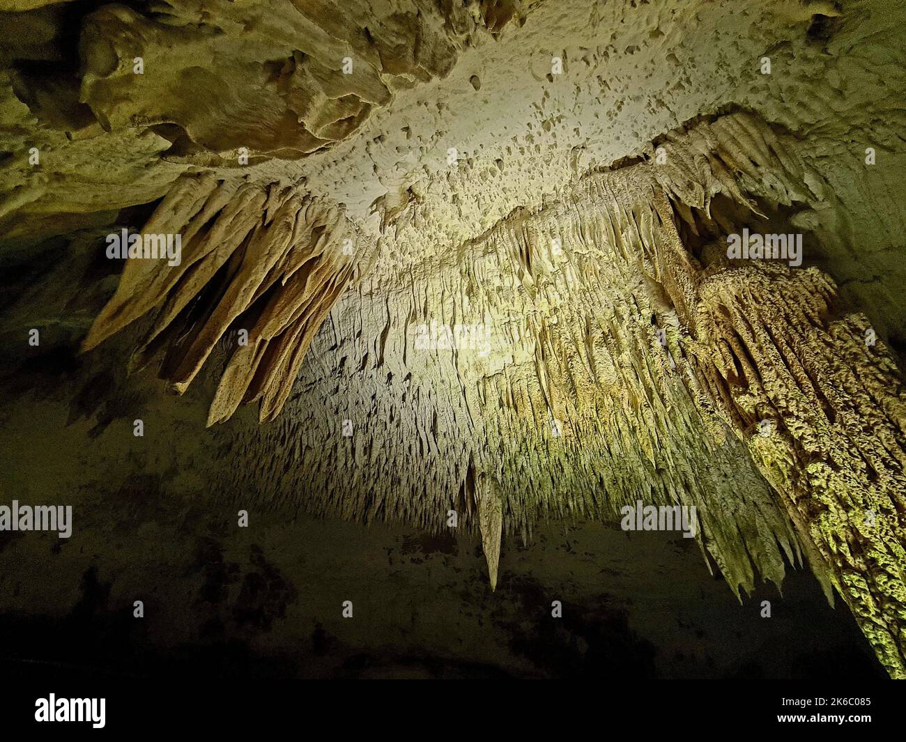 The stalactites hanging inside Rajko's Pecina Cave in Serbia Stock ...