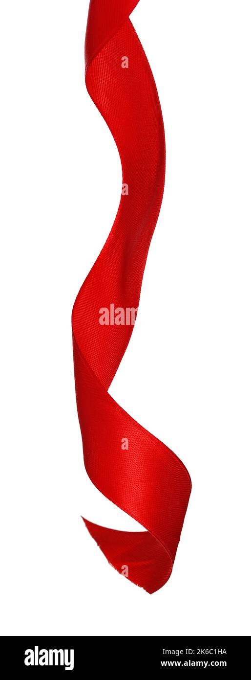 Curly vertical red ribbon isolated on white background Stock Photo - Alamy