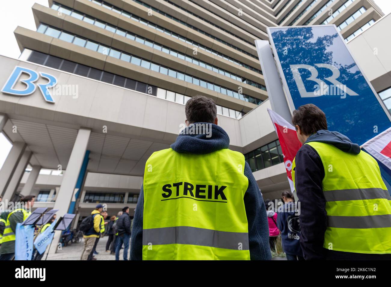 13 October 2022, Bavaria, Munich: Employees of Bayerischer Rundfunk ...