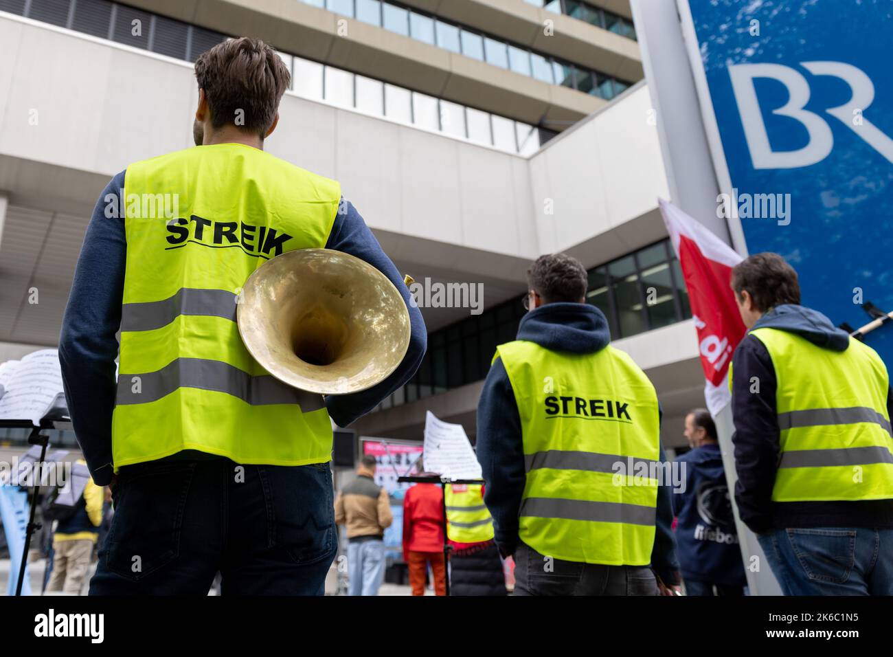13 October 2022, Bavaria, Munich: Employees of Bayerischer Rundfunk ...