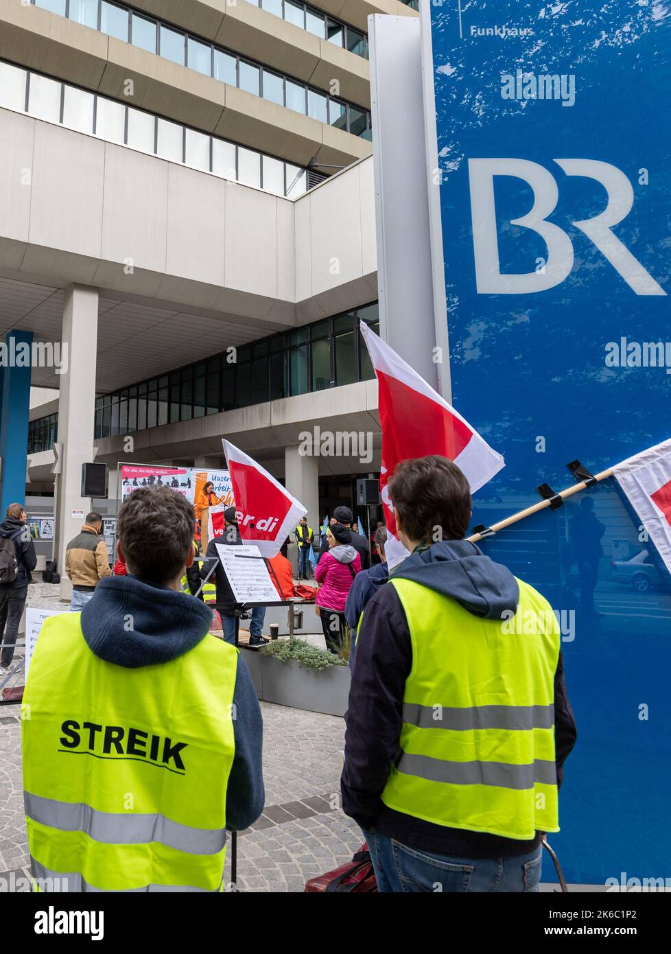13 October 2022, Bavaria, Munich: Employees of Bayerischer Rundfunk ...