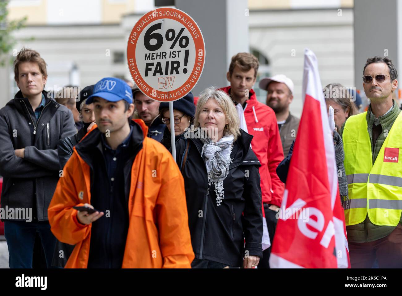 13 October 2022, Bavaria, Munich: Employees of Bayerischer Rundfunk ...