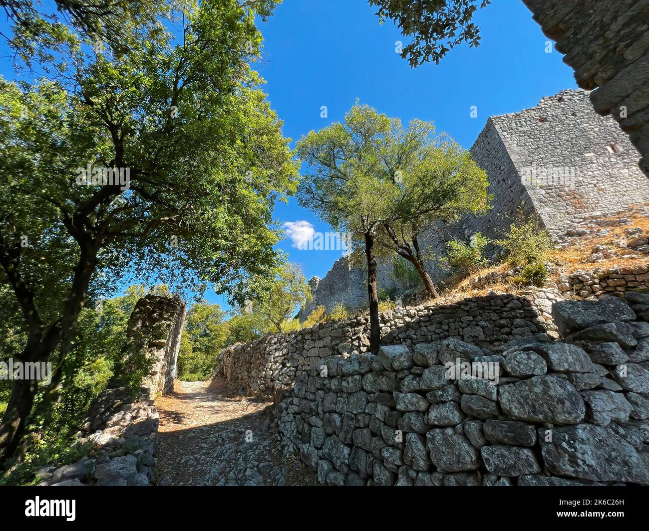 The ruins of the old medieval Templar castle of Allegre-les-Fumades in ...