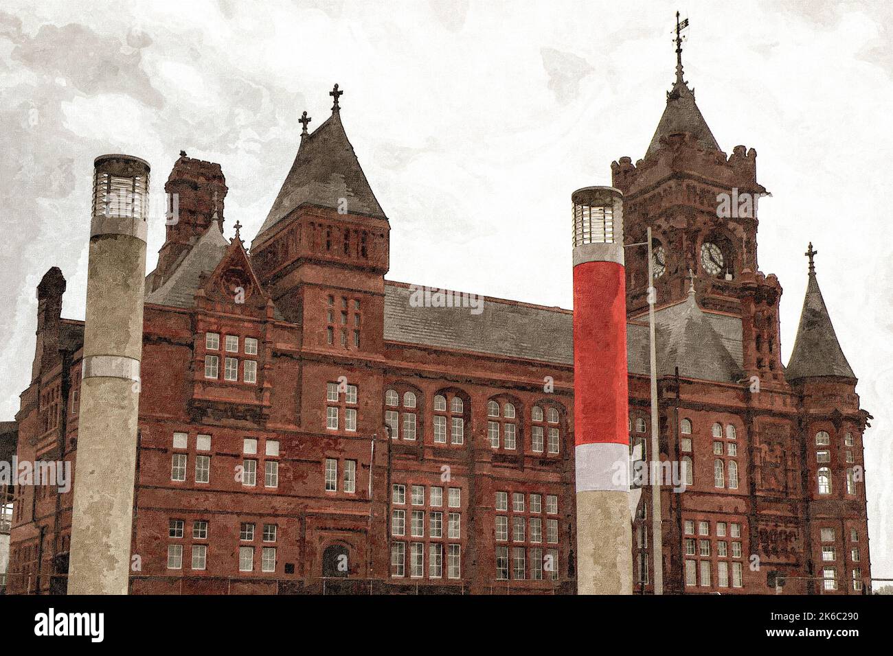 Watercolor painting on canvas. Cardiff Wales United Kingdom, Europe ...