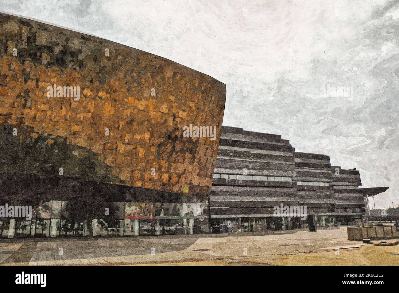 Watercolor painting on canvas. Cardiff Wales United Kingdom, Europe ...