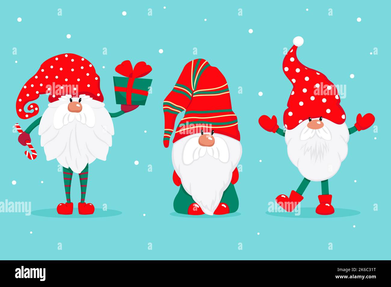Three cute Christmas gnomes. Vector characters in flat style. Set of ...