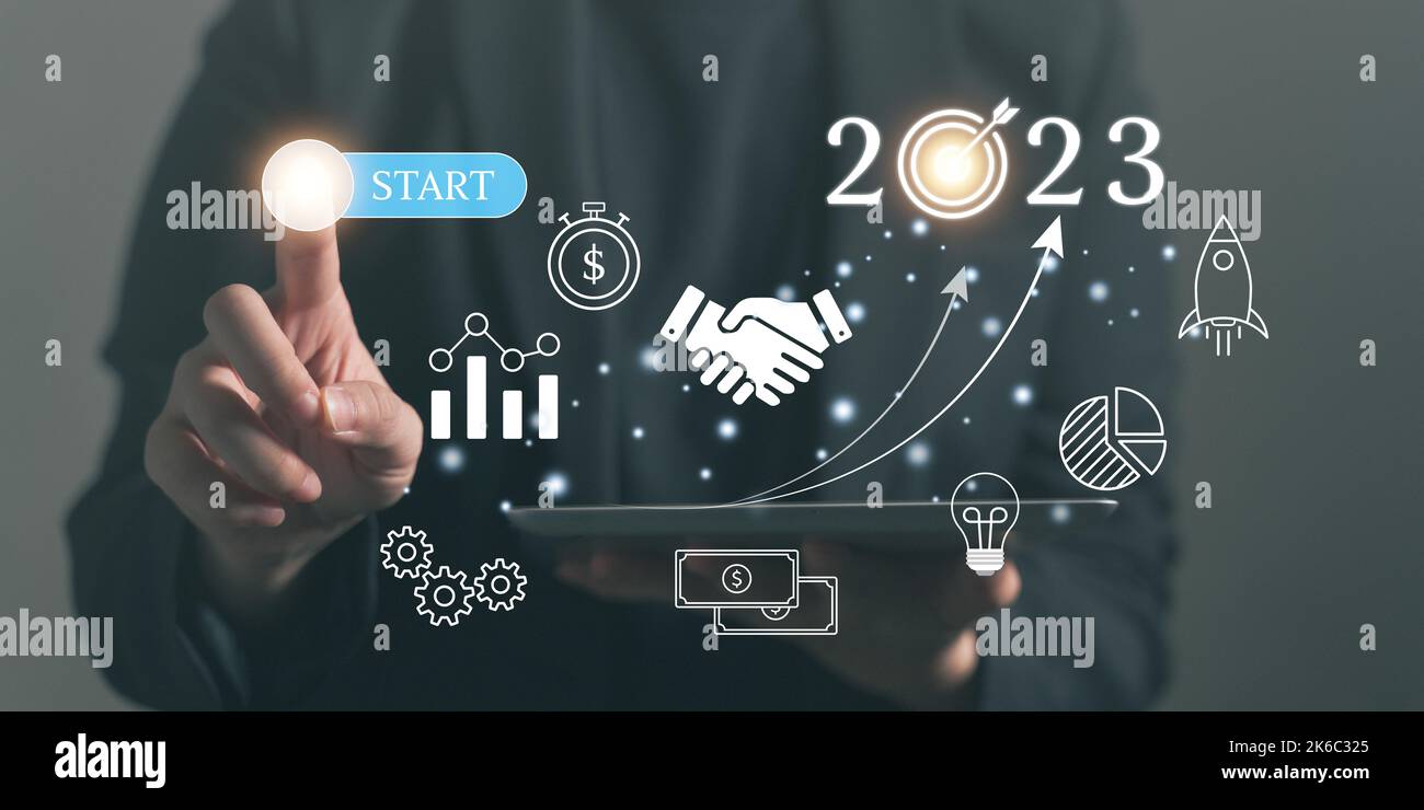 Startup business design concept, bussinesswoman touching darts aiming ...