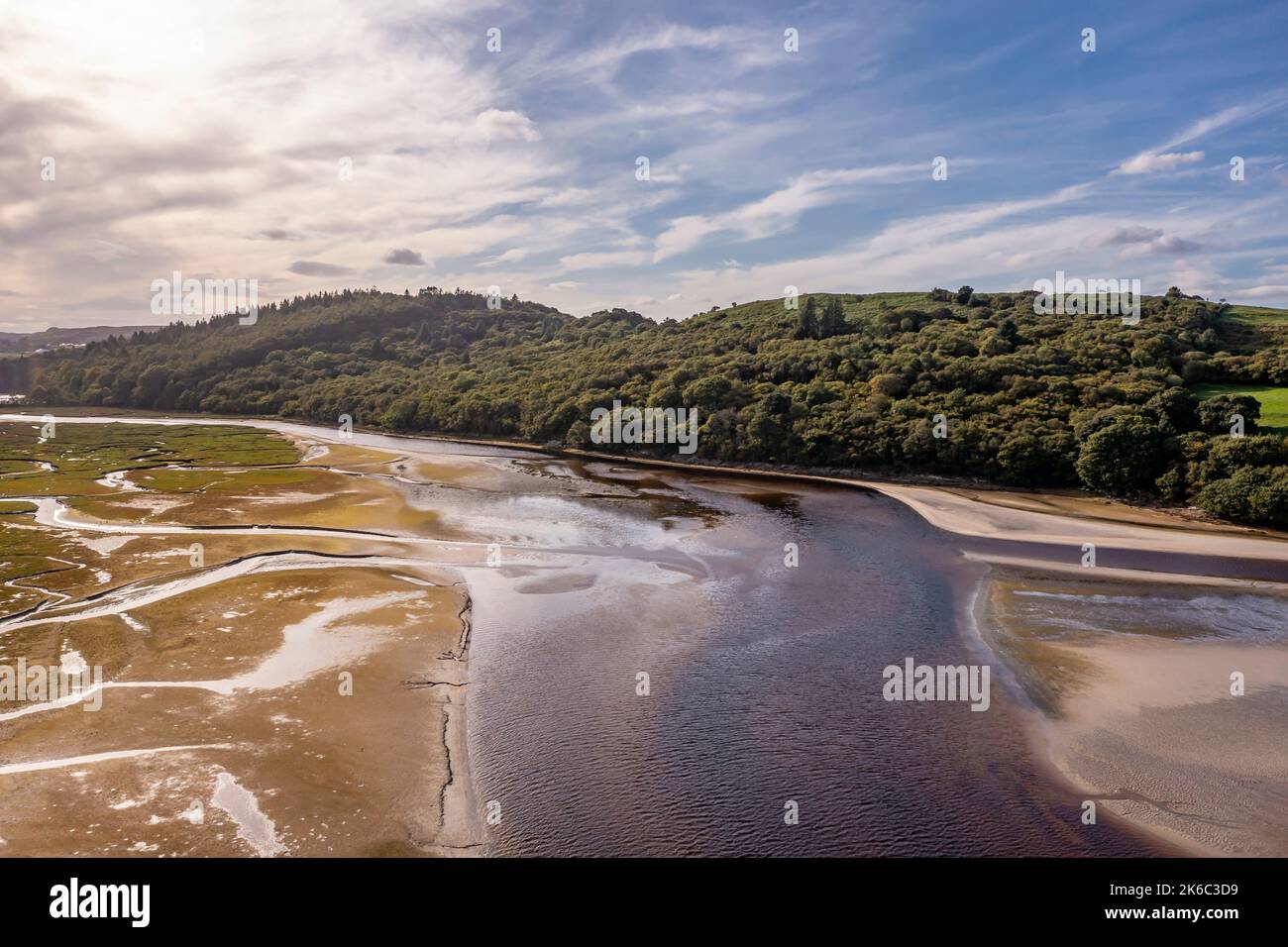 Aerial view of the Salt Marsh at Ards Forest Park in County Donegal ...