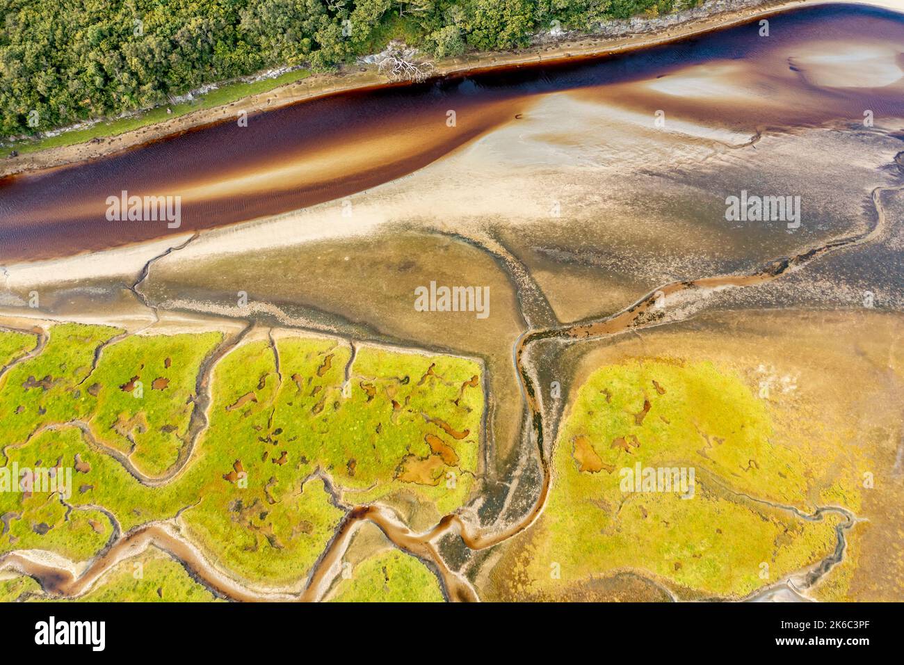 Aerial view of the Salt Marsh at Ards Forest Park in County Donegal ...