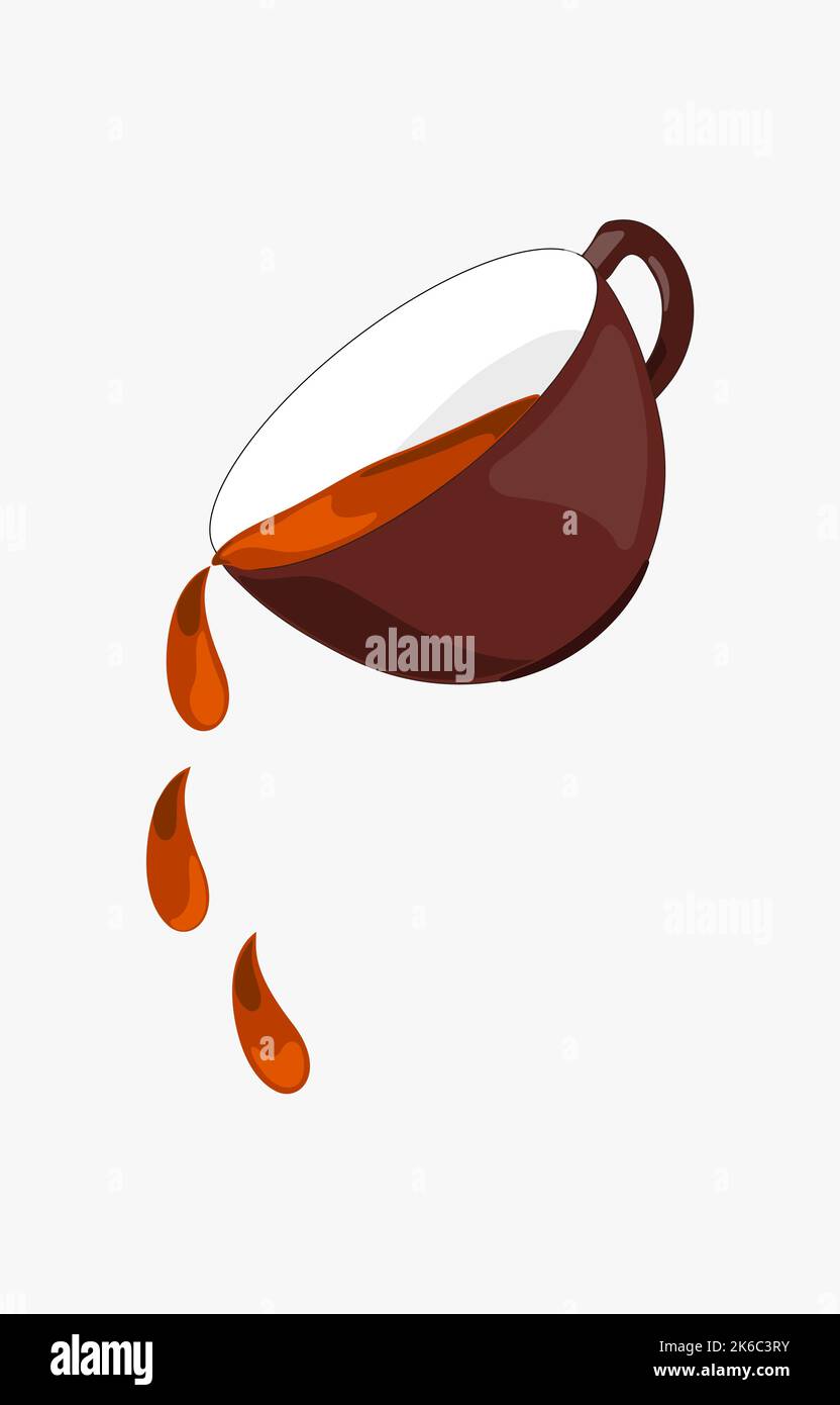 A cup with a drop of tea or coffee in the speaker. Tea and cups are ...