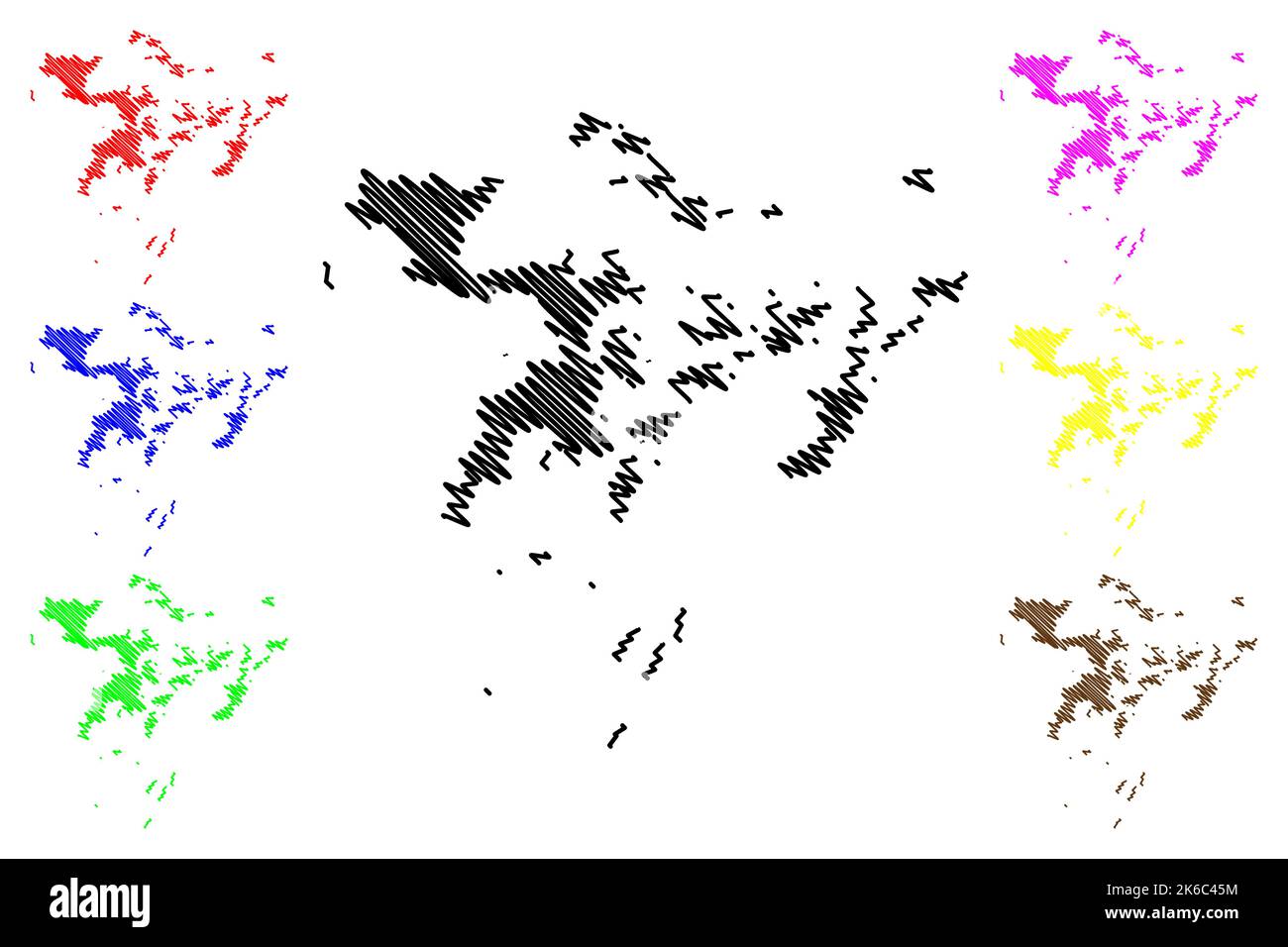 Ssese Islands (Republic of Uganda, Lake Victoria) map vector illustration, scribble sketch ...