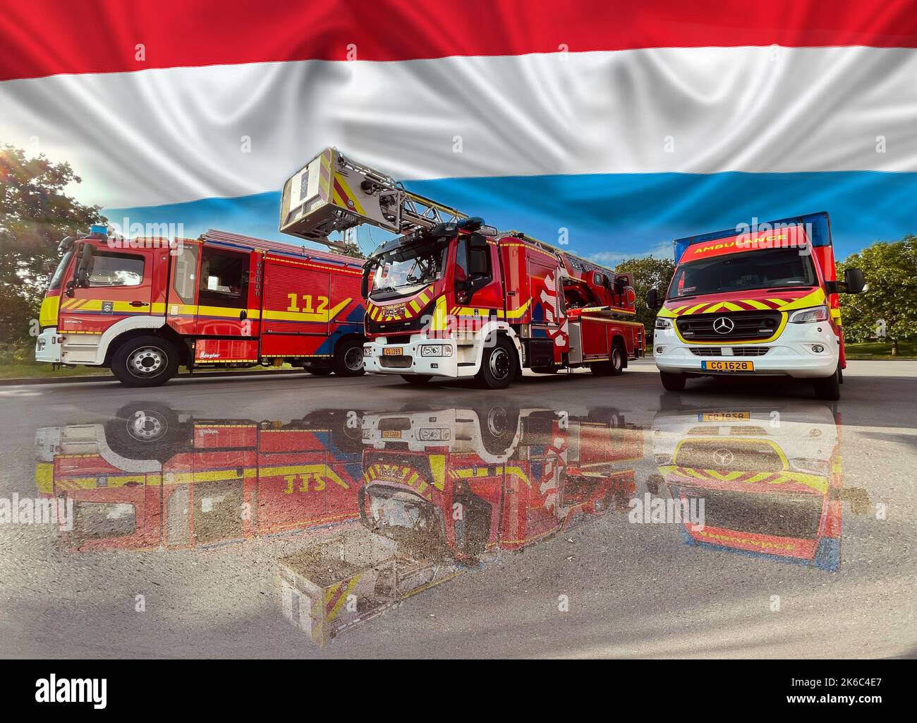 CGDIS Corps grand-ducal d incendie et de secours HLF21 DLK21 RTW Stock Photo - Alamy