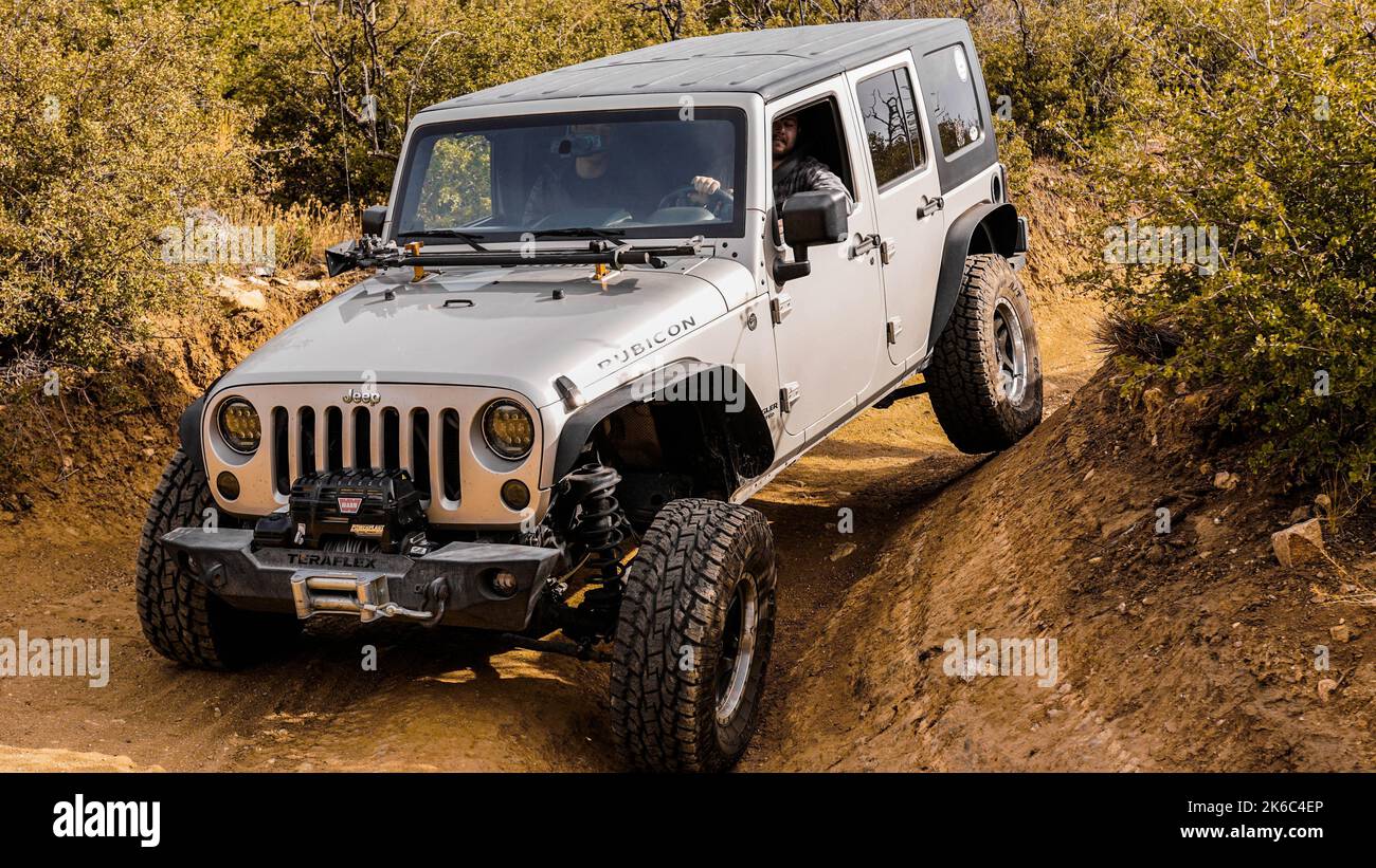 An off-road Axel Flex Silver jeep on the Miller Keep trail in Woodland ...